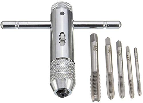 Rocaris Adjustable T-Handle Ratchet Tap Holder Wrench + 5pcs M3-M8 Machine Screw Thread Metric Plug Tap