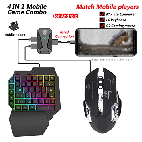 One-Handed RGB Gaming Keyboard Mouse and Converter Combo, Wired 39 Keys LED Backlit Keyboard, 6 Keys Gaming Mouse and Converter Set for PS4, for Switch and PC(Black)