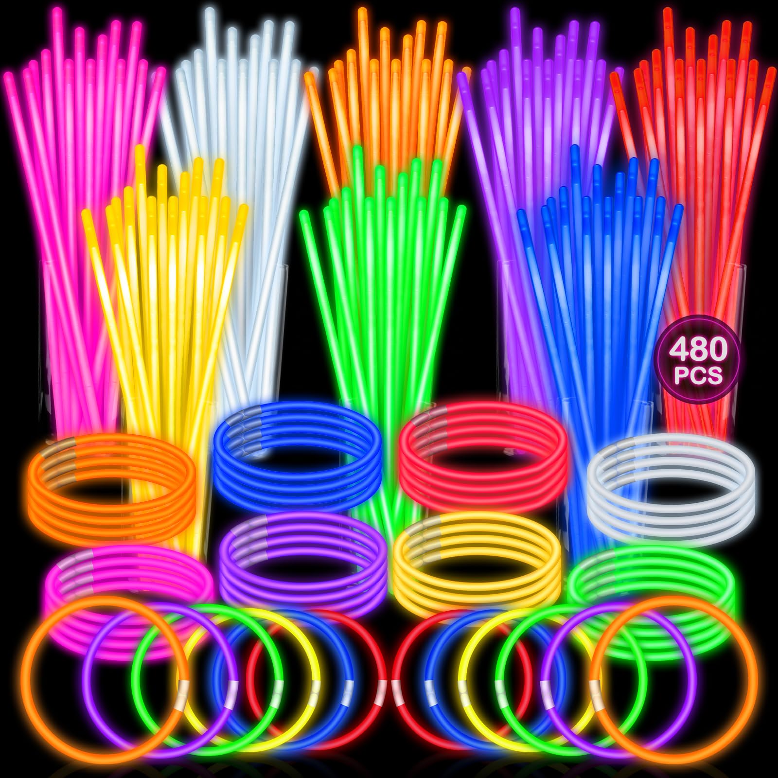 SpringFlower 480 PCS Glow Sticks Bulk Glow Sticks Bracelets For Party Favors Supplies,Neon Party Favors for Glow Party, Wedding, Concert, Raves and Birthday
