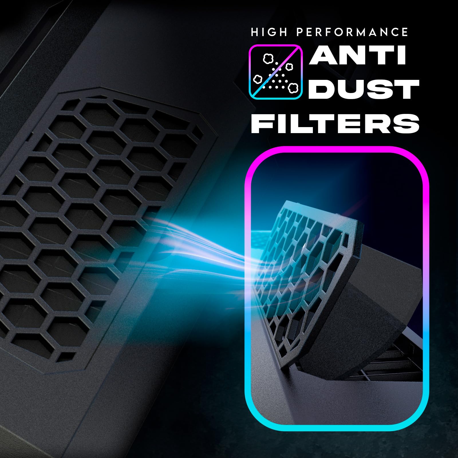 KLIM Mistral Laptop Cooling Pad - New 2024 - Powerful Turbo-Laptop Fans (4500 RPM) - Rubber Seal and Dust Filters for Maximum Performance - Gaming Laptop Cooler to Avoid Overheating - 15.6-17.3 inch