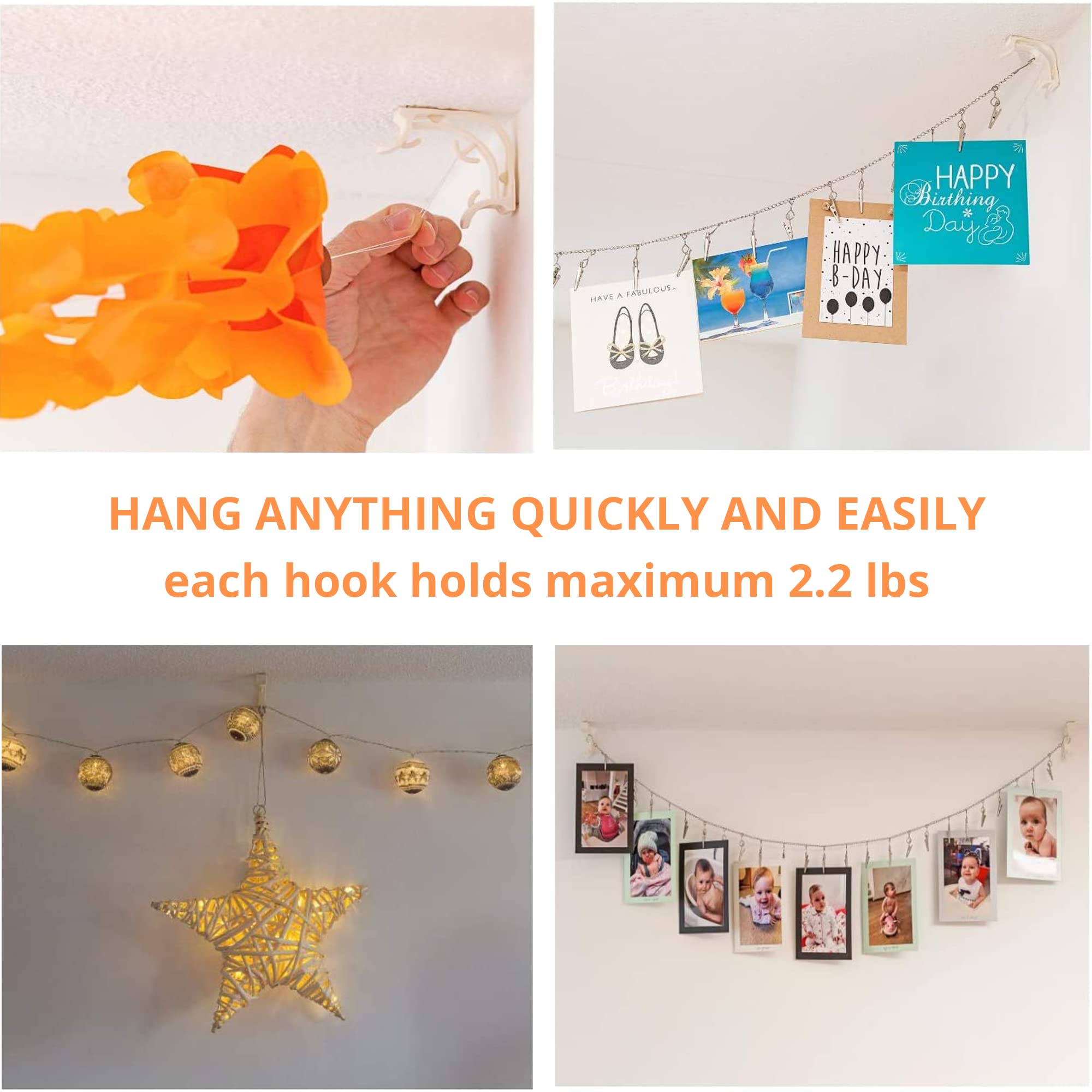 Wididi 4-Pack | Easy Up Reusable Multi-Purpose Utility Hooks Hang Decorations, Garlands, String Lights, Posters | Easy to Mount and Remove No Tools | Dorm and Home Office Decor Essentials