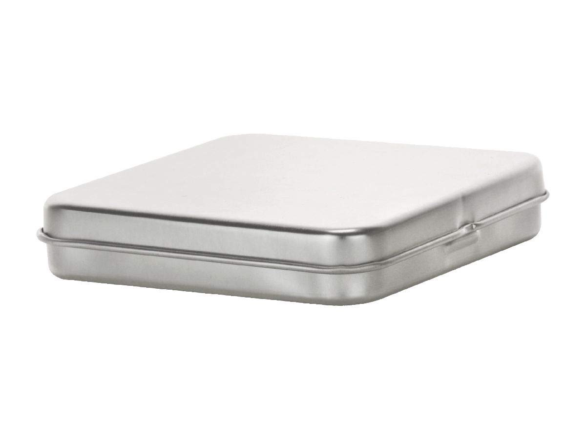 MagnaKoys Square Silver Metal Hinged Tins 3.5 x 3.5 x .70 Inches Boxes for Candy Storage Geocaching (5-Pack)