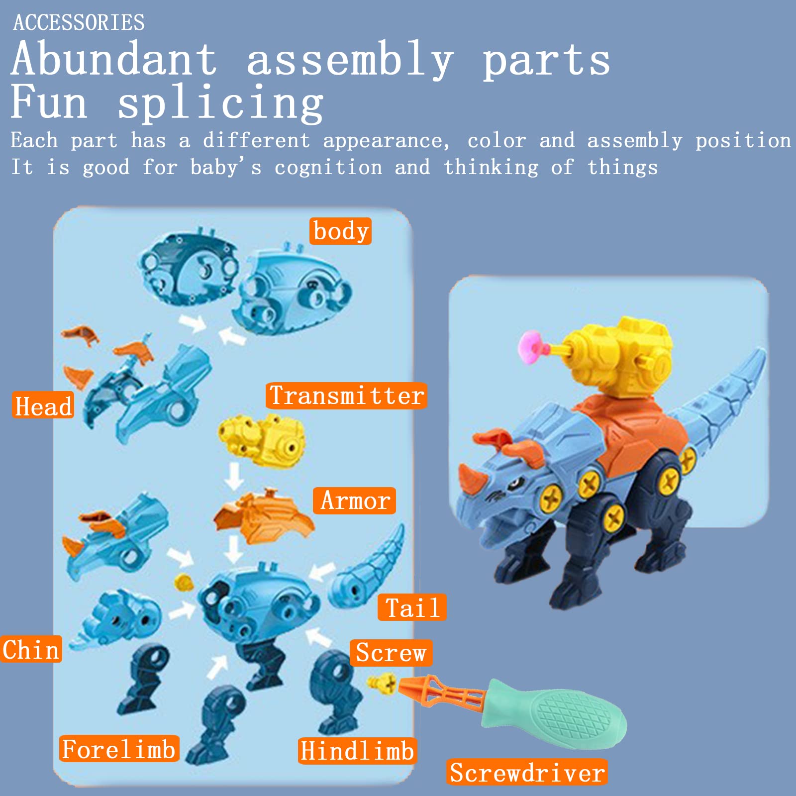 OriCraft Disassembly and Assembly of Dinosaur Toy, Educational Building Construction DIY Toys, Cool Ejection Function, Parent-Child Interactive, Birthday for Children and Youth（Triceratops）