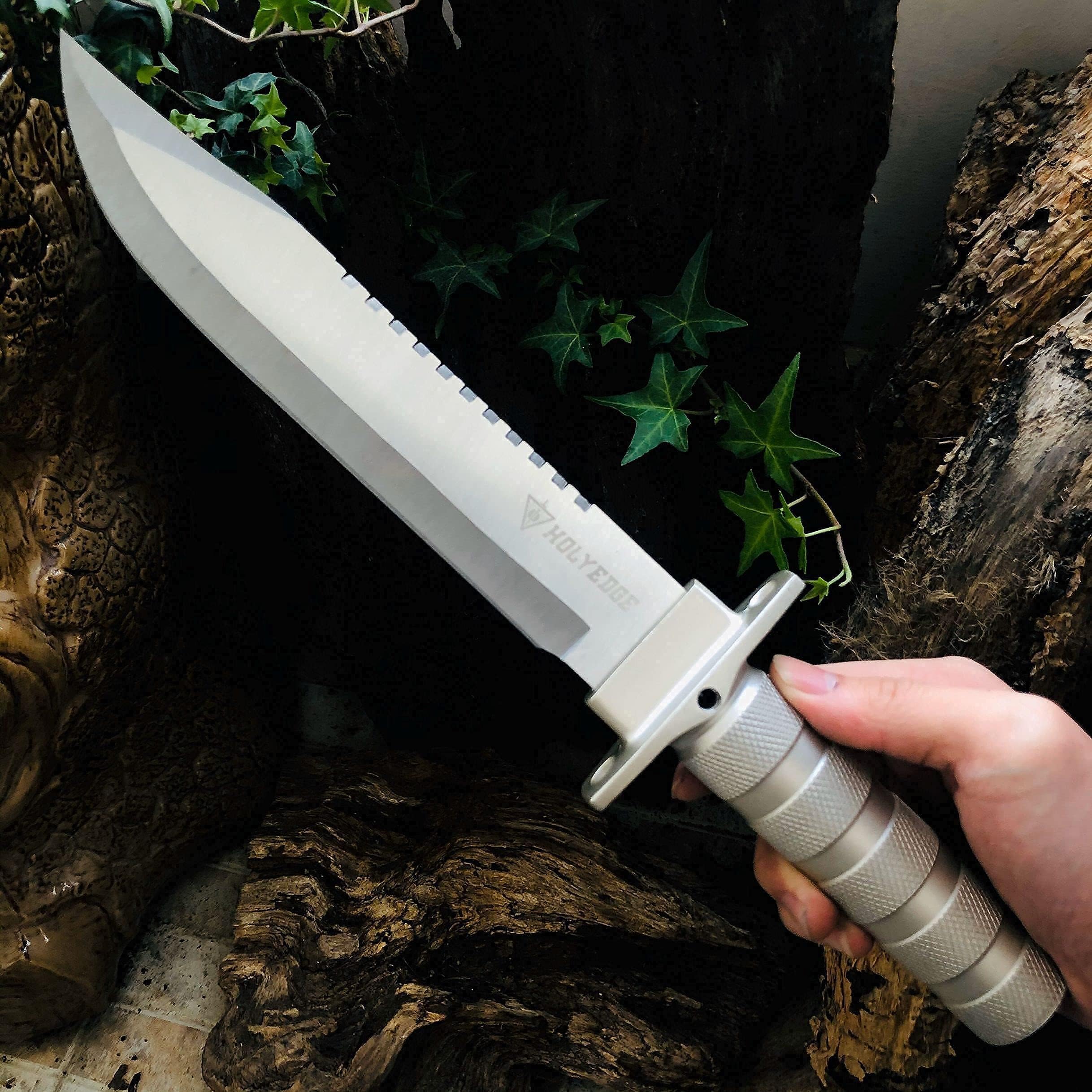 HOLYEDGE 13.7" Heavy Duty Fixed Blade Knife with Aluminium Alloy Handle Tactical Hunting Dagger Weapons Military Combat Knife