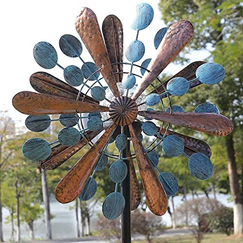 NUENUN Wind Spinner Outdoor Metal - Multi-Color Seasonal LED Lighting Solar Powered Glass Ball with Kinetic Wind Spinner Dual Direction for Patio Lawn & Garden