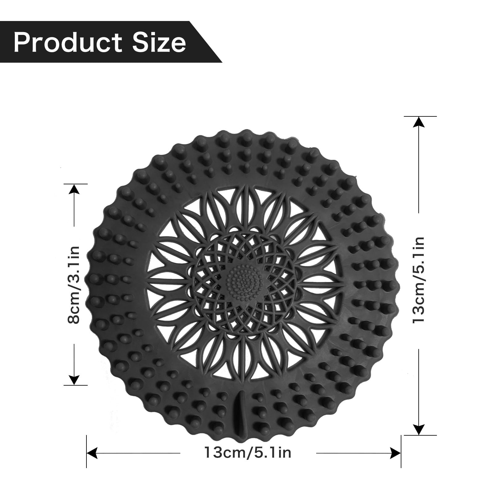Shower Drain Cover Hair Catcher Shower Drain Hair Catcher, Silicone Hair Stopper for Bathtub Drain Bathroom Kitchen Sink, 4 Pack (Black)