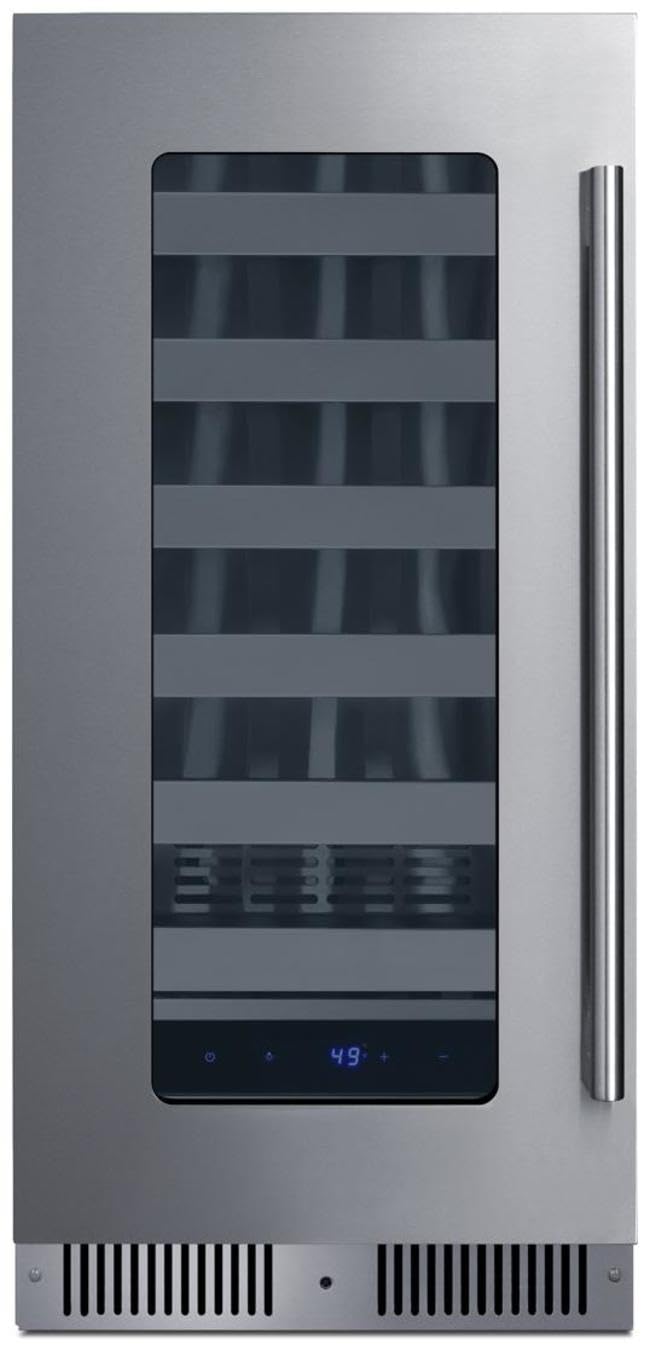 Summit 15 Inch Wine Cellar Shallow Depth Wine Refrigerator, Dimmable LED Light, Lock, Commercial or Residencial Use- SDHW1532LHD (LHD, Stainless Steel)