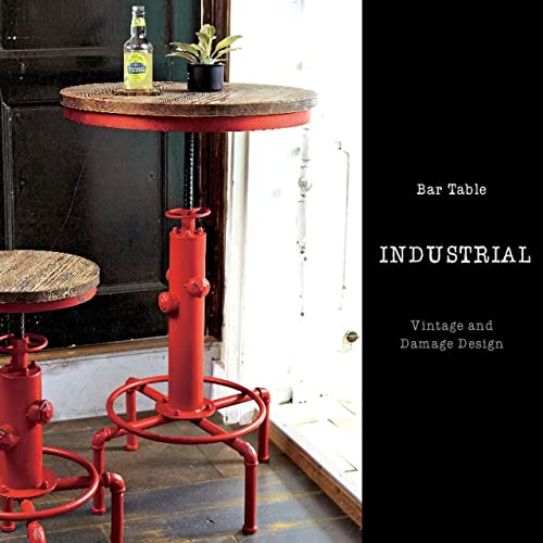 Topower 3 Piece Pub bar Set Vintage Industrial Round bar Table and Stools for 2, Height Adjustable Pub Table and stools Match bar Height and Counter Stool Antique Red(1 Table + 2 Chairs)