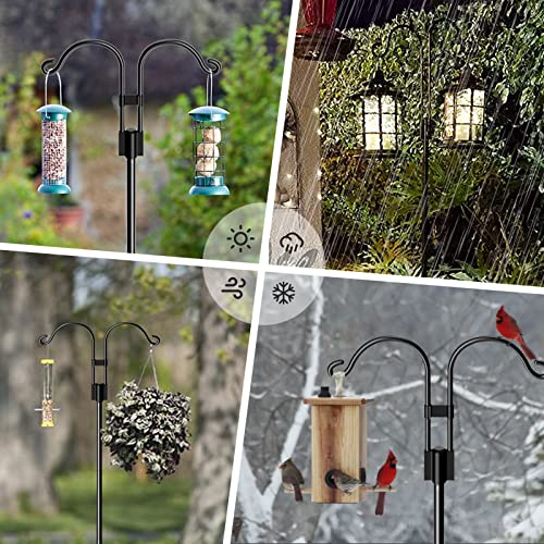 SVOPY 2Pack Double Shepherds Hooks for Outdoor 76 Inch Bird Feeder Pole with 5 Prongs Base, Adjustable Heavy Duty Garden Hook for Hanging Bird Feeder,Wedding Decor,Plant Baskets