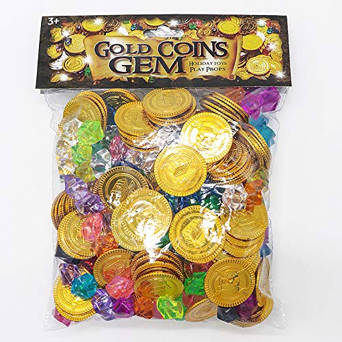 Pirate Antique Plastic Coins Set, 100Pcs Spanish Doubloons Replica Treasure for Board Games, Tokens, Toys, Cosplay, and Decorations.