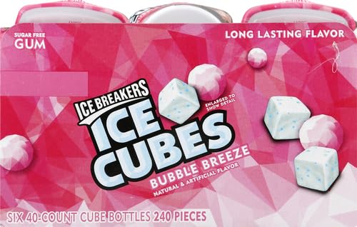 ICE BREAKERS Ice Cubes Bubble Breeze Sugar Free Chewing Gum Bottles, 3.24 oz (6 Count, 40 Pieces)