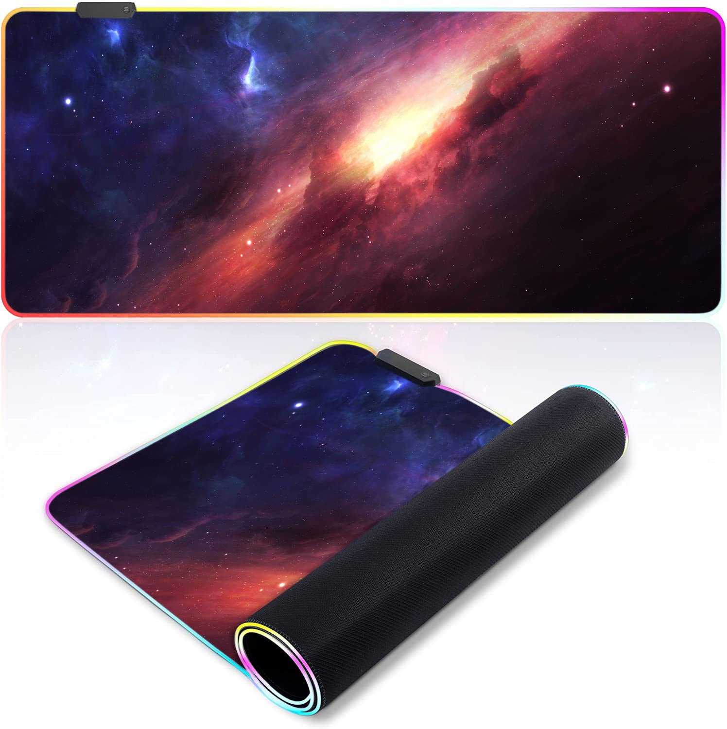 Pirely Tech RGB Gaming Mouse Pad, Extra Large Custom Led Mousepad with 13 Lighting Modes and 7 Colors, Soft Waterproof Anti-Slip Rubber Base 31.5" X 12" (GalaxyRB)