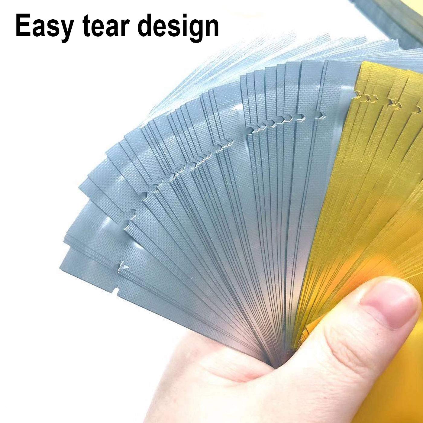 Markeny 200pcs Matte Sample Pack Flat Open Top Resealable Tear Notch Aluminum Foil Mylar Bags (2.4 x 3.5", Double-Sided Glossy)