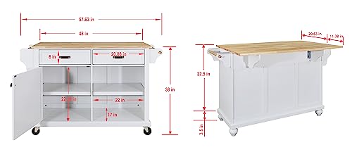 Rolling Kitchen Island Cart with 5 Universal Wheels and 5 Solid Wood Cabinet Feet,Greenguard Gold Certified,Kitchen Island with Rubberwood Drop Leaf-Mobile Kitchen Island with Storage and Drawer,Black