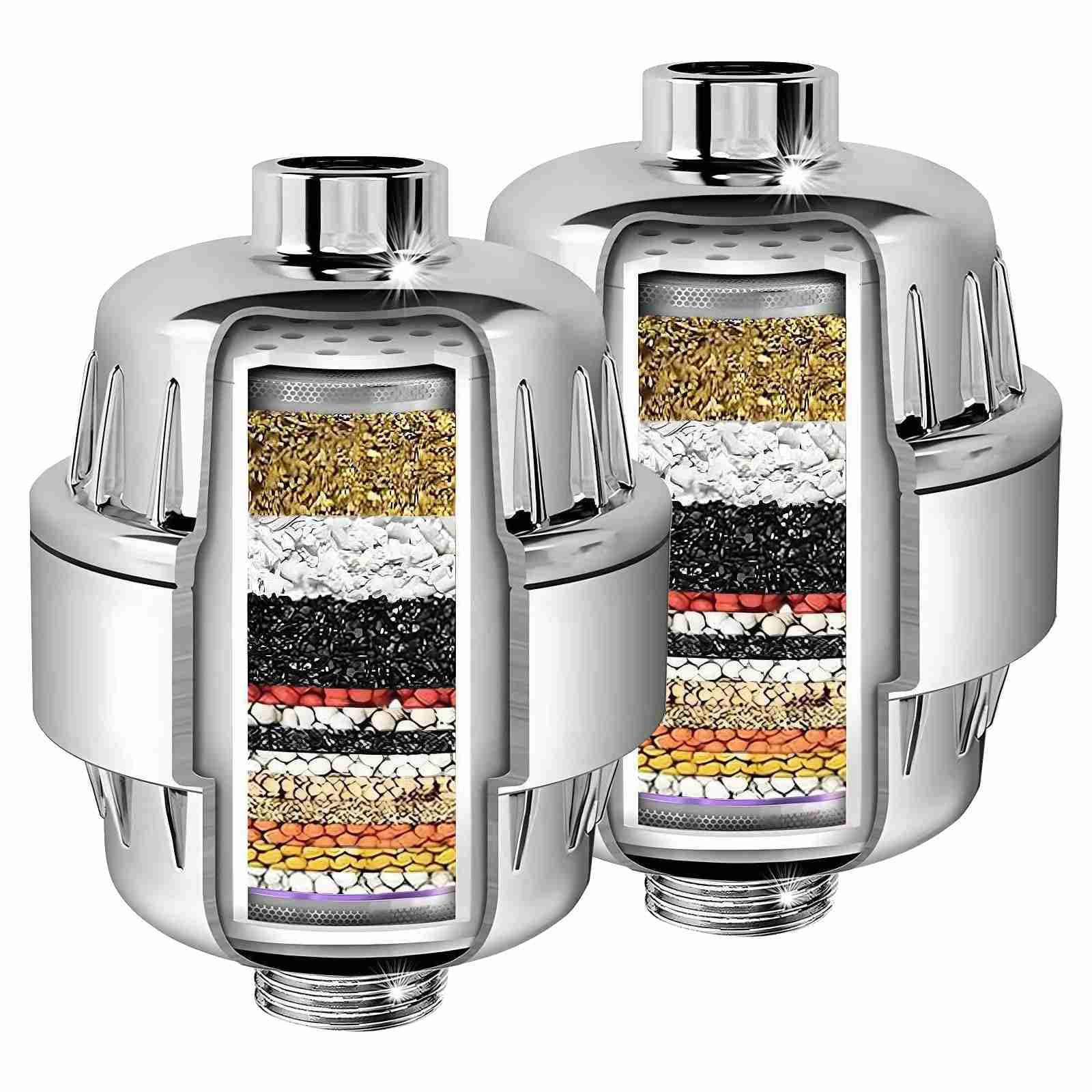 Shower Water Filter 2 Pack- Shower Head Filter for Hard Water - 20 Stage Showerhead Filter - Water Softener to Remove Chlorine and Fluoride,Chrome