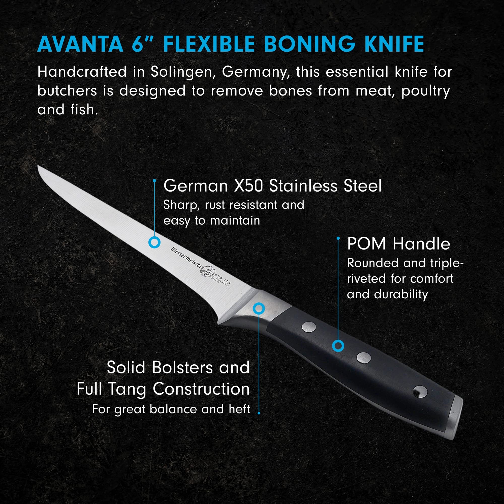 Messermeister Avanta 6โ Flexible Boning Knife - German X50 Stainless Steel - Rust Resistant & Easy to Maintain