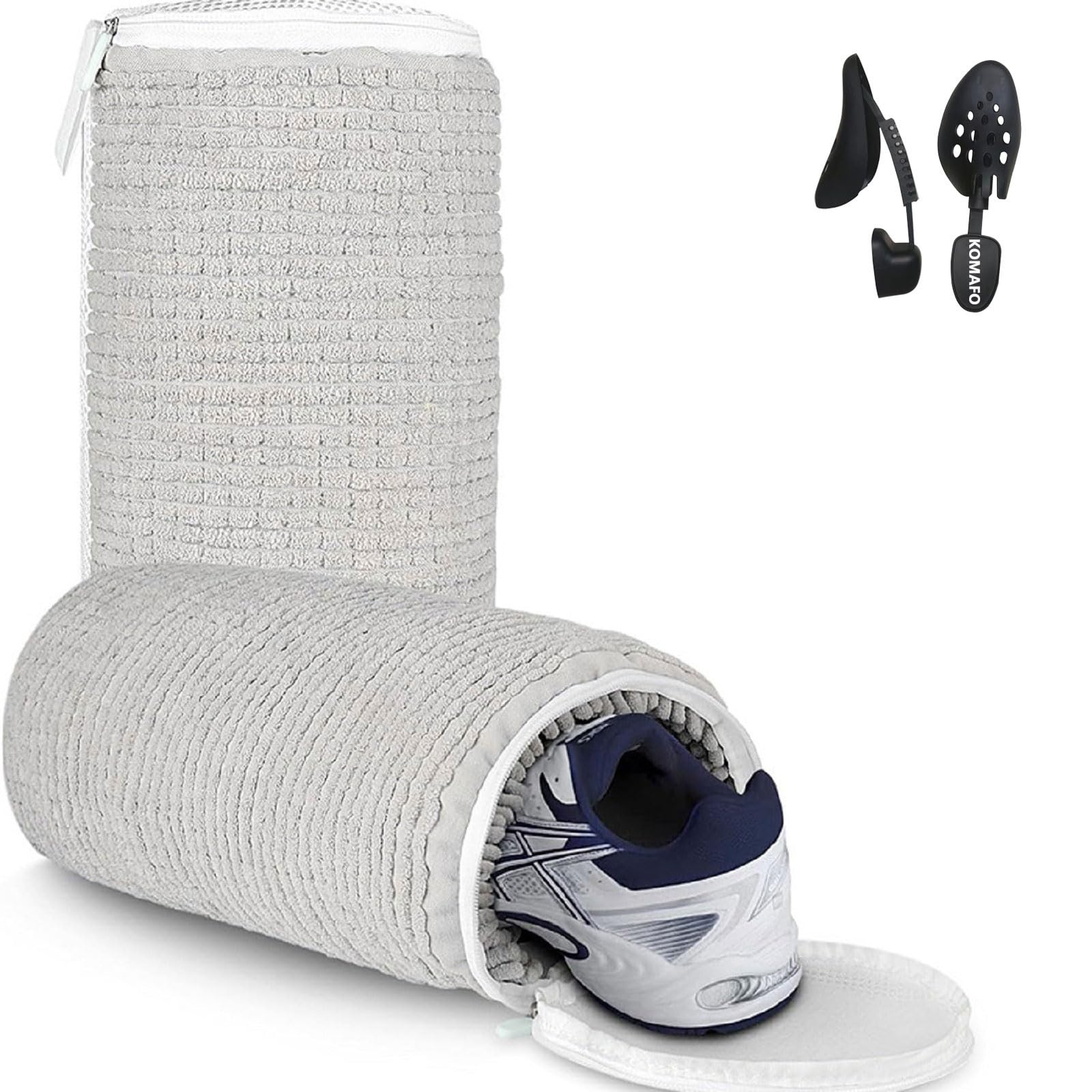 shoe washing machine bag,Laundry Shoe Bag for Washer and Dryer,Reusable Suitable for all shoe types and sizes, Clean shoes effectively while protecting them(2Pcs Shoe Wash Bag+2Pcs Shoe Tree)(Grey)