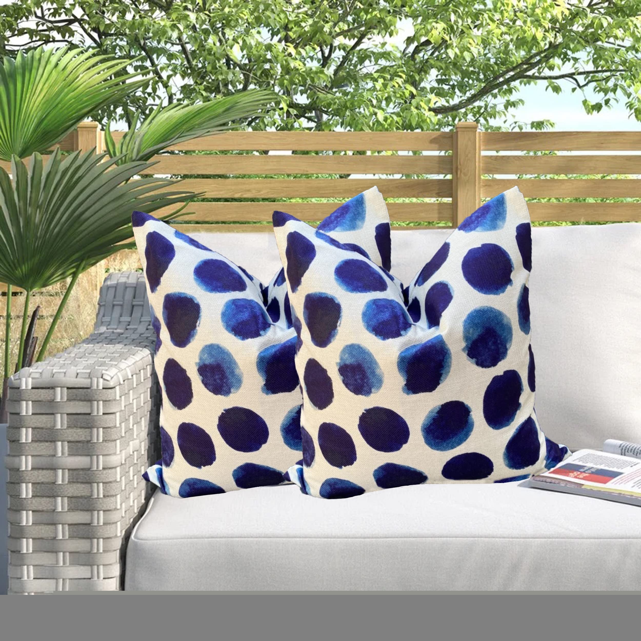 Pack of 2 Outdoor Blue Dots Waterproof Throw Pillow Covers Decorative Double-Sides Pillows Case Square Cotton Cushion Case for Sofa Patio Tent Couch Sunbrella Christmas Home Decoration 18 x 18 Inch