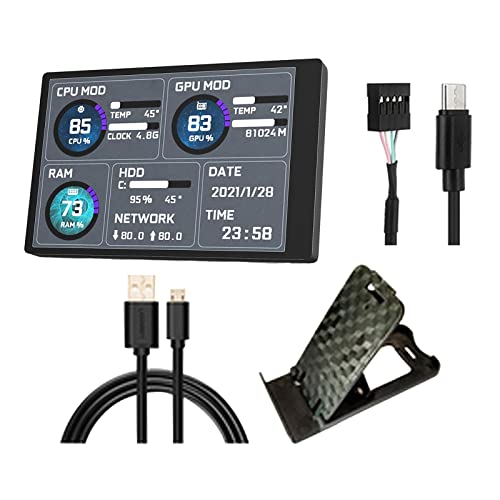 predolo Portable IPS LCD Monitor Display Temperature Display Computer Monitor Simple to Install Dynamic Display Secondary IPS Display for Computer