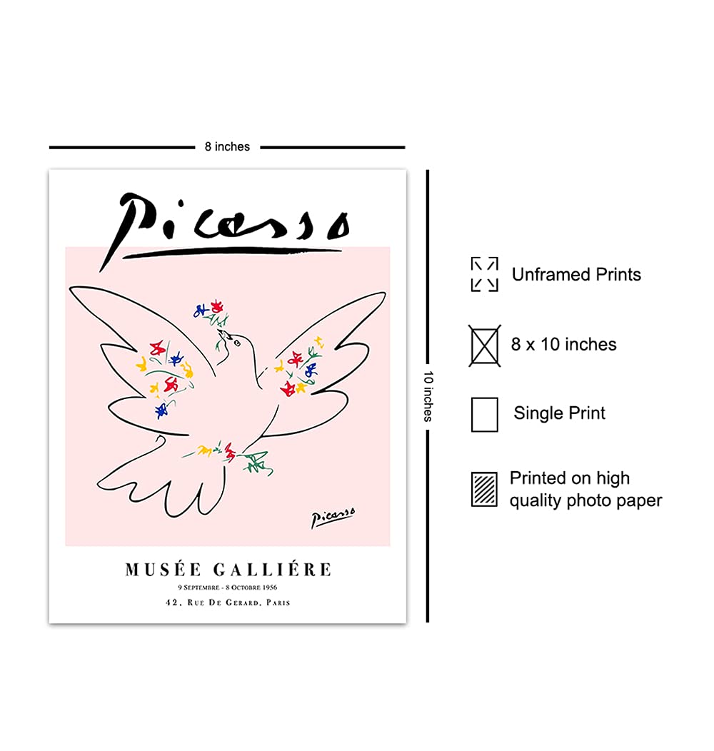 Pablo Picasso Minimalist Wall Art - Abstract Mid Century Modern Gallery Wall Art- Museum Poster - Line Art Wall Decor- Aesthetic Room Decor- Boho Wall Decor- The Impressionists - Dove of Peace