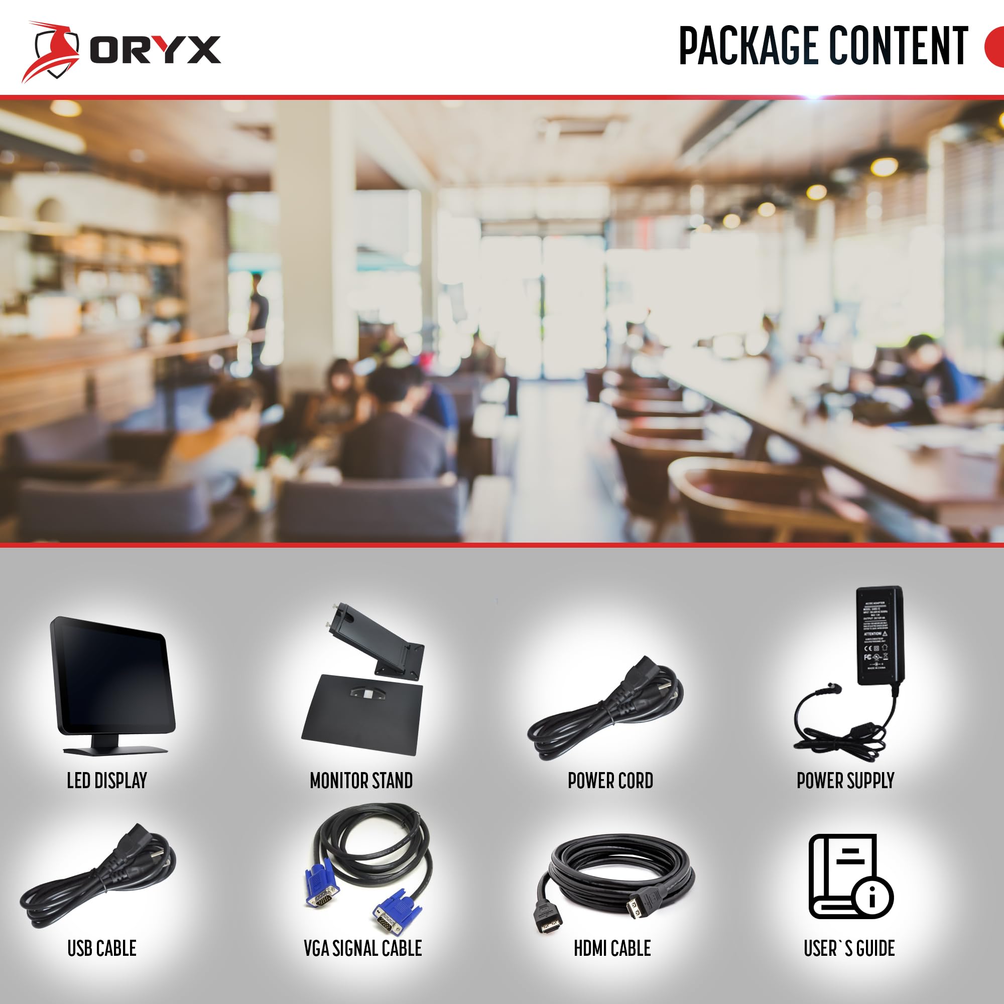 ORYX 17-inch Capacitive LED Multitouch Screen POS Monitor - Waterproof True Flat Seamless Design - USB Port, VGA & HDMI Input - Home, Office, Retail, Restaurant, Gym, Bar [No Driver Required]