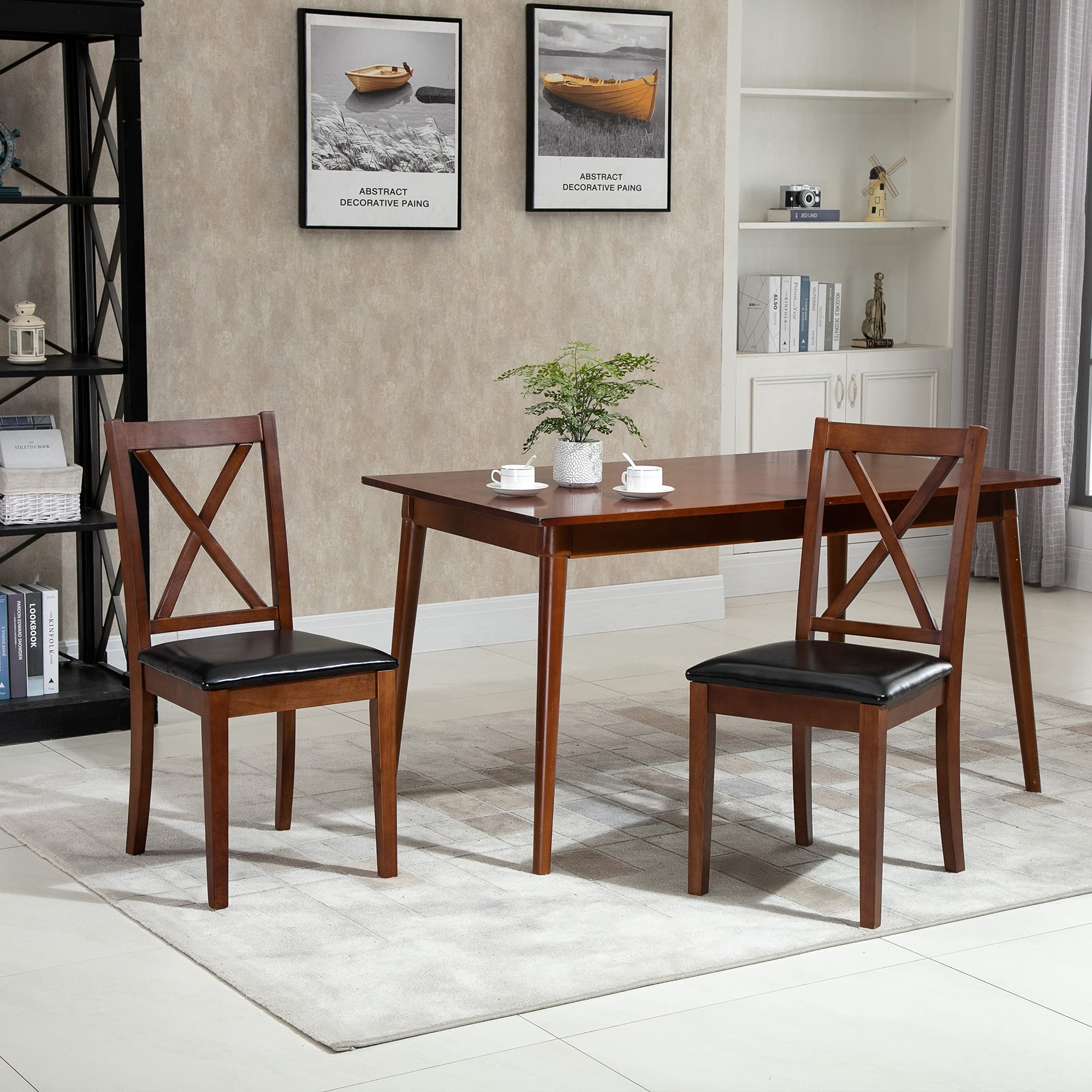 HOMCOM High Back Dining Chairs Set of 2 with PU Leather Upholstry and Cross Back Design, Black
