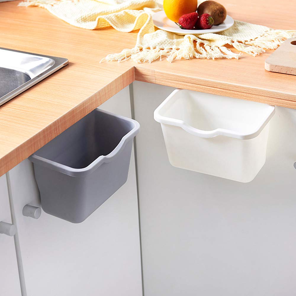 XBKPLO Small Hanging Kitchen Trash Can, Mini Hanging Garbage Bin, Sweden Hanging Waste Bin for Cabinet/Drawer/Car/Bedroom/Bathroom, Plastic Wastebasket, 0.9 Gallon