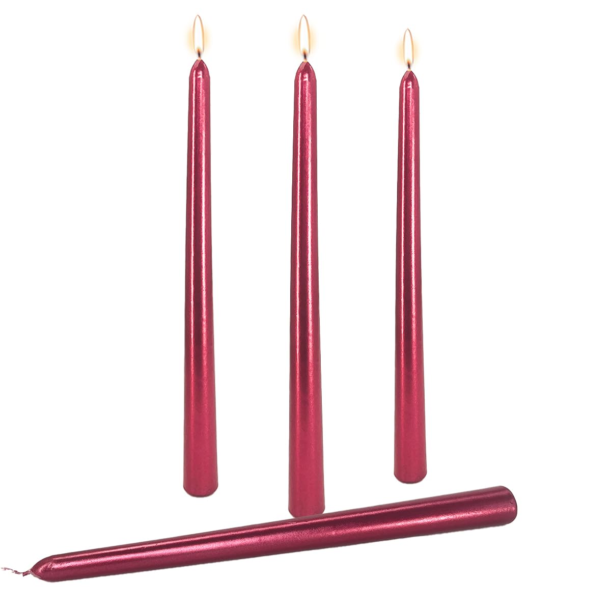 Taper Candles, Dripless Smokeless Long Tall Tapered Candle, Red Glossy Metal Style 10 inch Set of 4 Taper Candles for Wedding Advent Home Decor Dinner Christmas