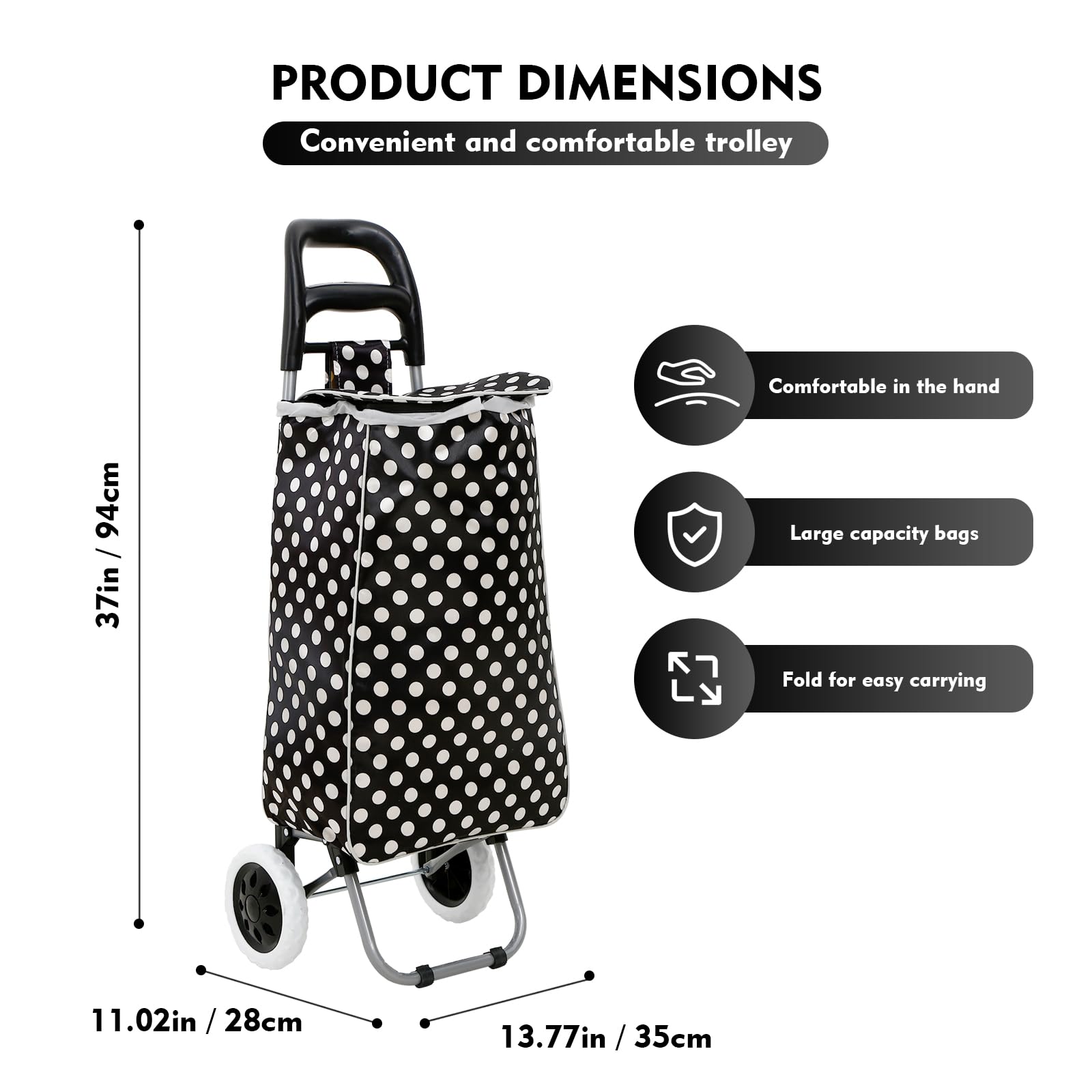 Panana Shopping Truck Folding Grocery Bag 2 Wheels Foldable Cart Hand Truck Storage Carts (Black)