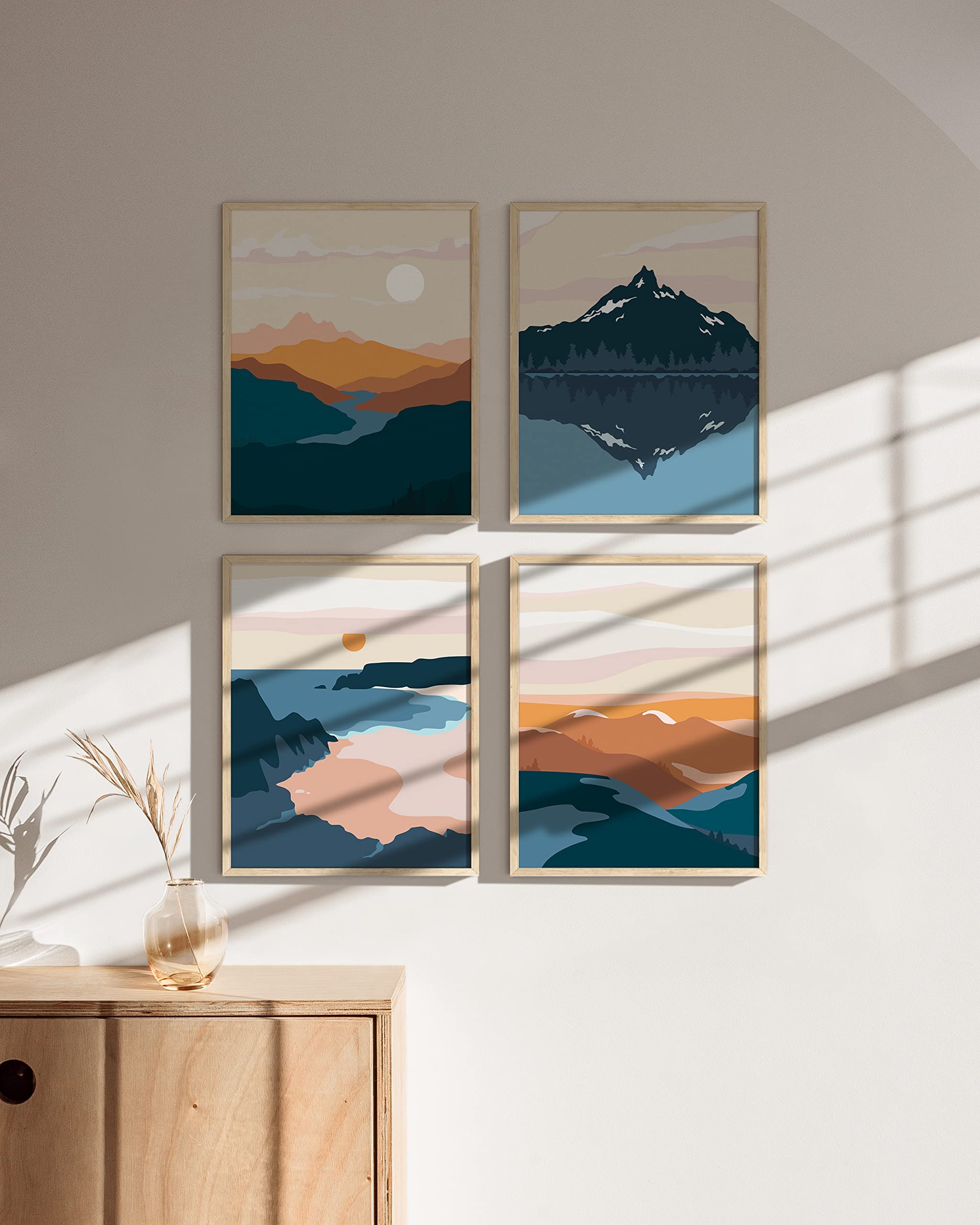 HAUS AND HUES Nature Wall Art Prints Landscape Mountain Decor Mid Century Art Wall Decor, Geometric Abstract Nature Wall Art, Mountain Art Wall Decor, Adventure Wall Décor
