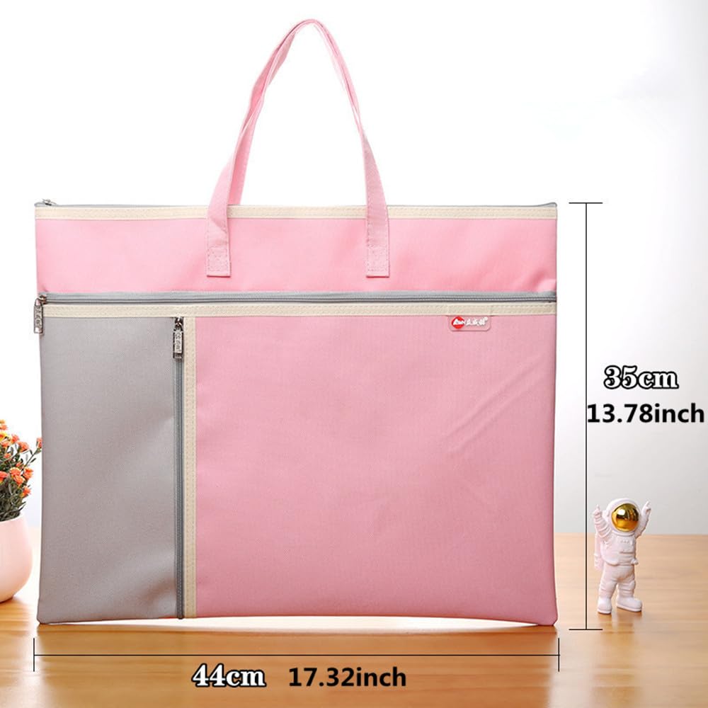 Shulaner Art Portfolio Bag with Zipper and Handle Large Capacity Oxford Bag Artwork Storage Container for Drawing Sketch Photography Poster Files Document A3 Size (Pink, A3)