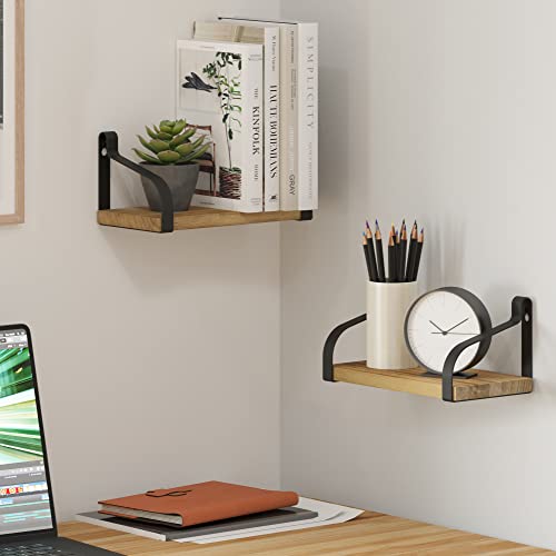 You Have Space Prato 9" Floating Shelves for Living Room Decor, Small Book Shelves for Bedroom, Bathroom & Kitchen Organization and Storage Shelves for Wall, Burnt, Set of 2