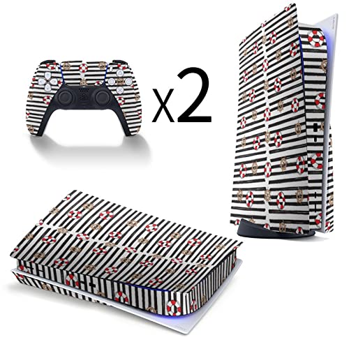 Nautical Stereeng Wheel Full Protective Skin Cover Design Wrap Decal Sticker Compatible with PS5 Disk Version Console and Controller