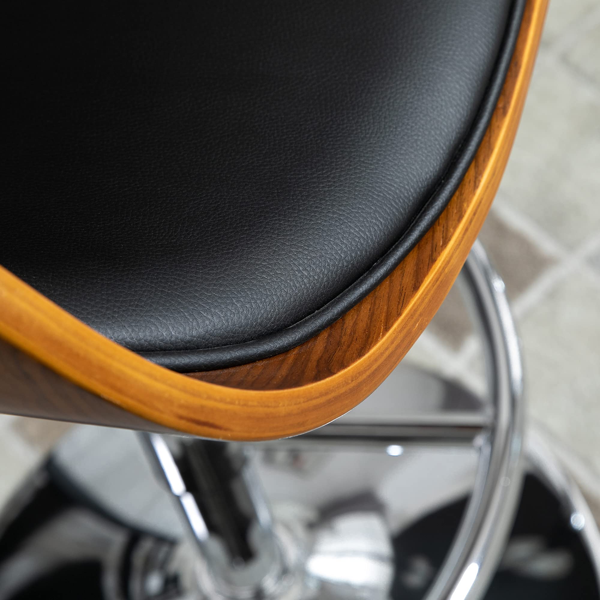 HOMCOM Modern Adjustable Bar Stool, Bentwood Bar Chair, PU Leather Swivel Barstool with Back, Footrest, Black and Walnut
