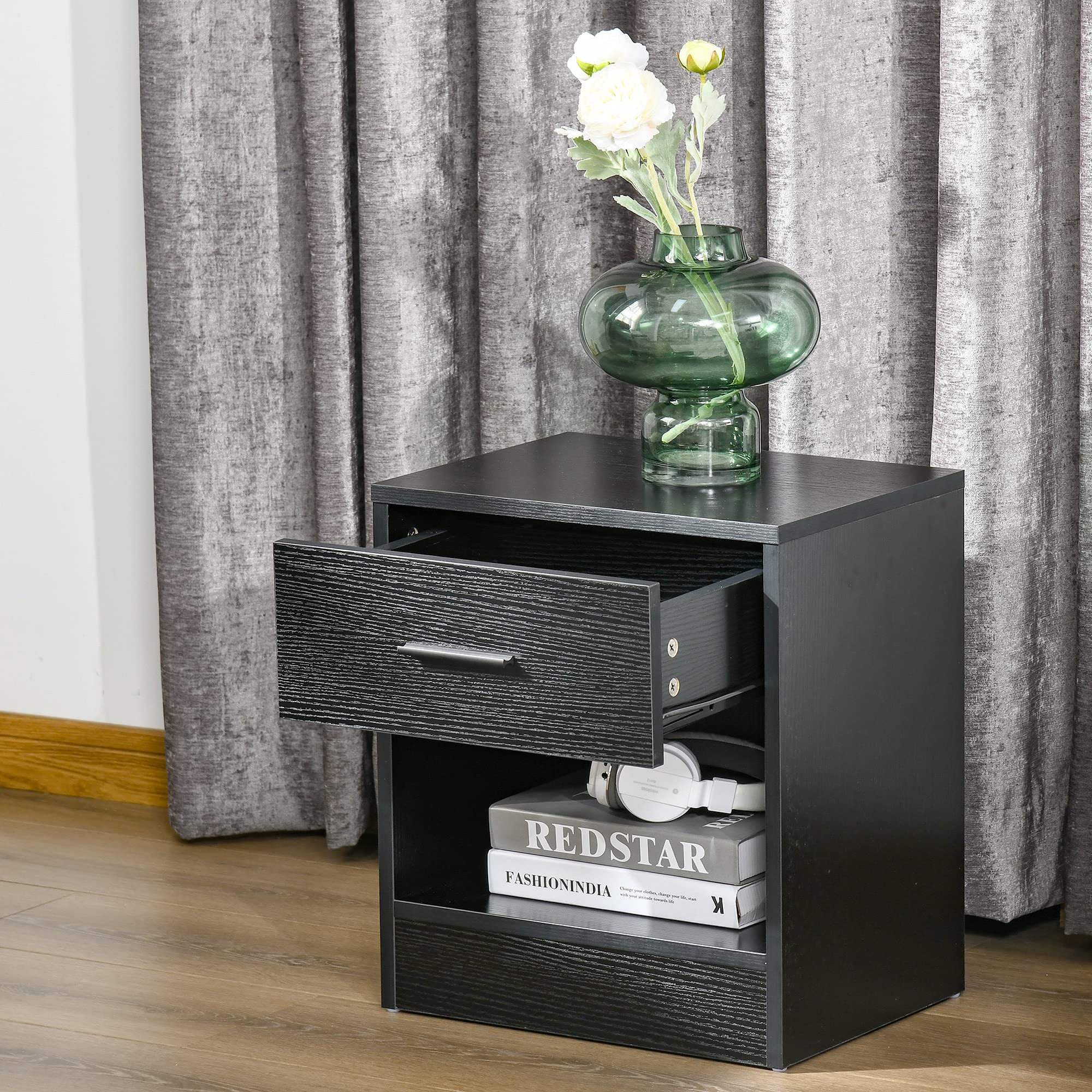 HOMCOM Modern Accent End Table with Drawer and Storage Shelf, Sofa Side Table for Living Room, White Wood Grain