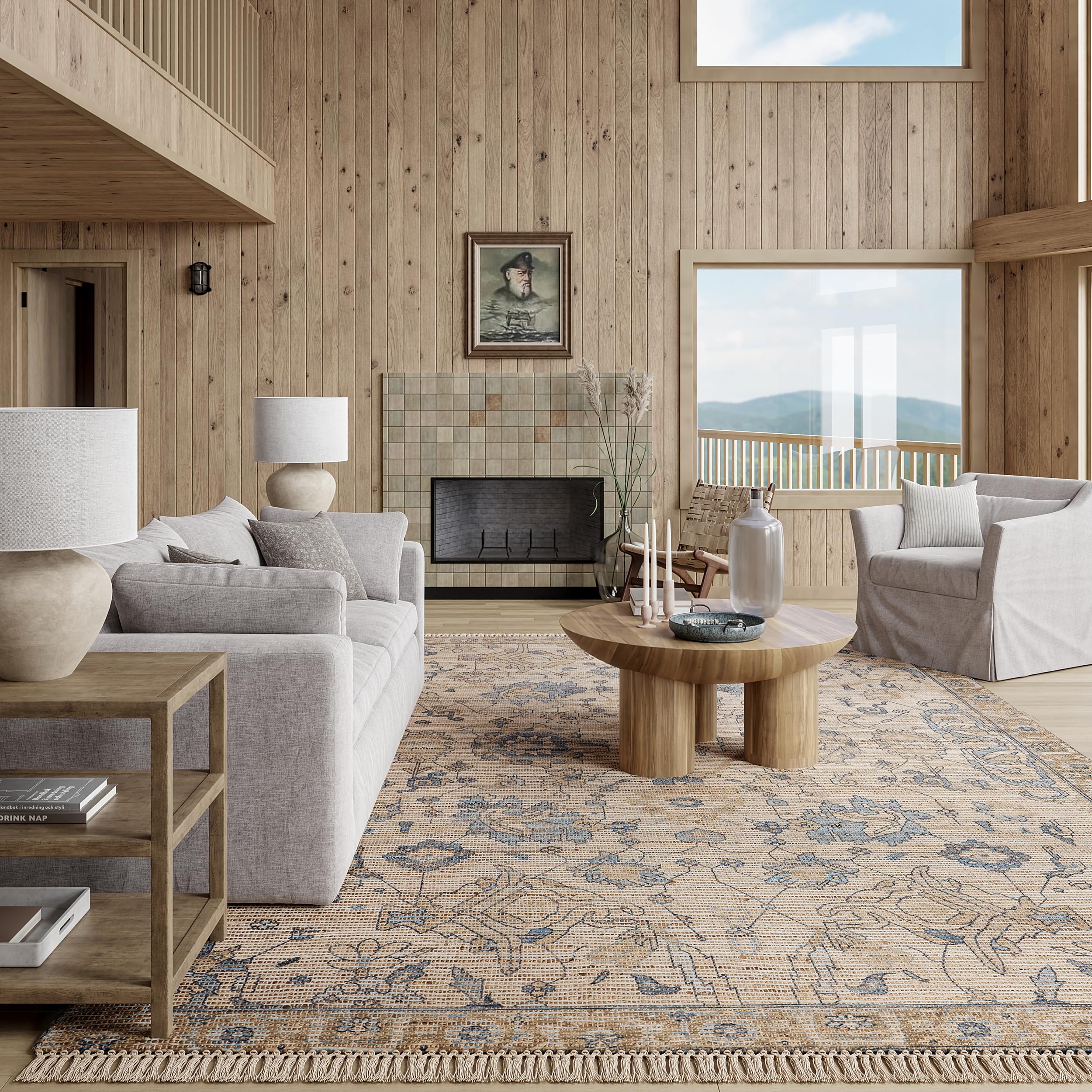 Rugs USA x Lauren Liess Marigold Vintage Tasseled Area Rug, 6x9, Sand