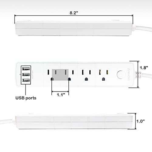 Power Strip with USB ZLMHONE Power Strip with 4 Outlet 3 USB Ports 5 Feet Extension Cord Multi Outlets Flat Plug Power Bar Desktop Charging Station for iPhone/iPad/PC/Home/Office/Dorm/Travel