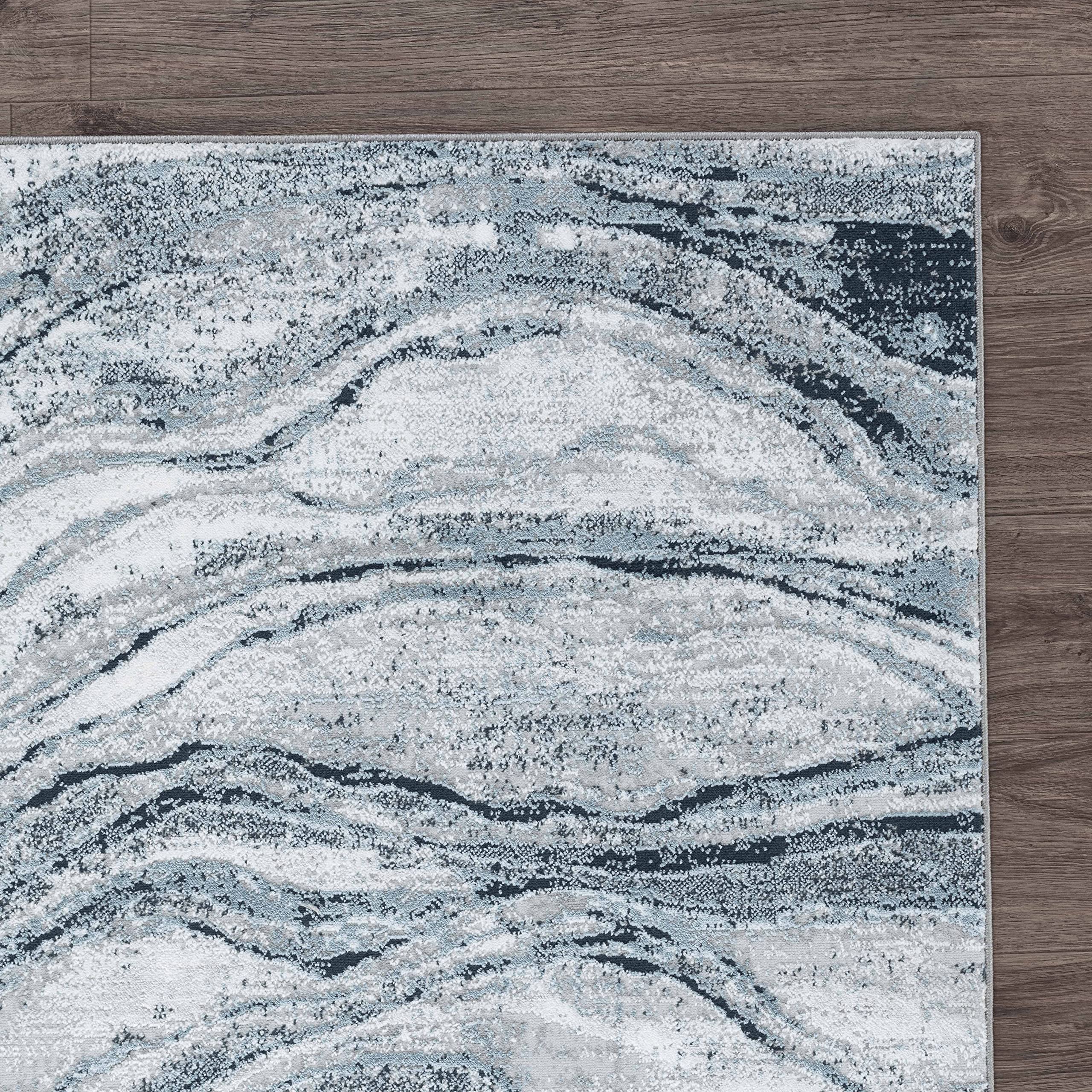 GLORY RUGS Modern Abstract Area Rug 5x7 Grey Navy Faded Soft for Living Room Bedroom Home and Office