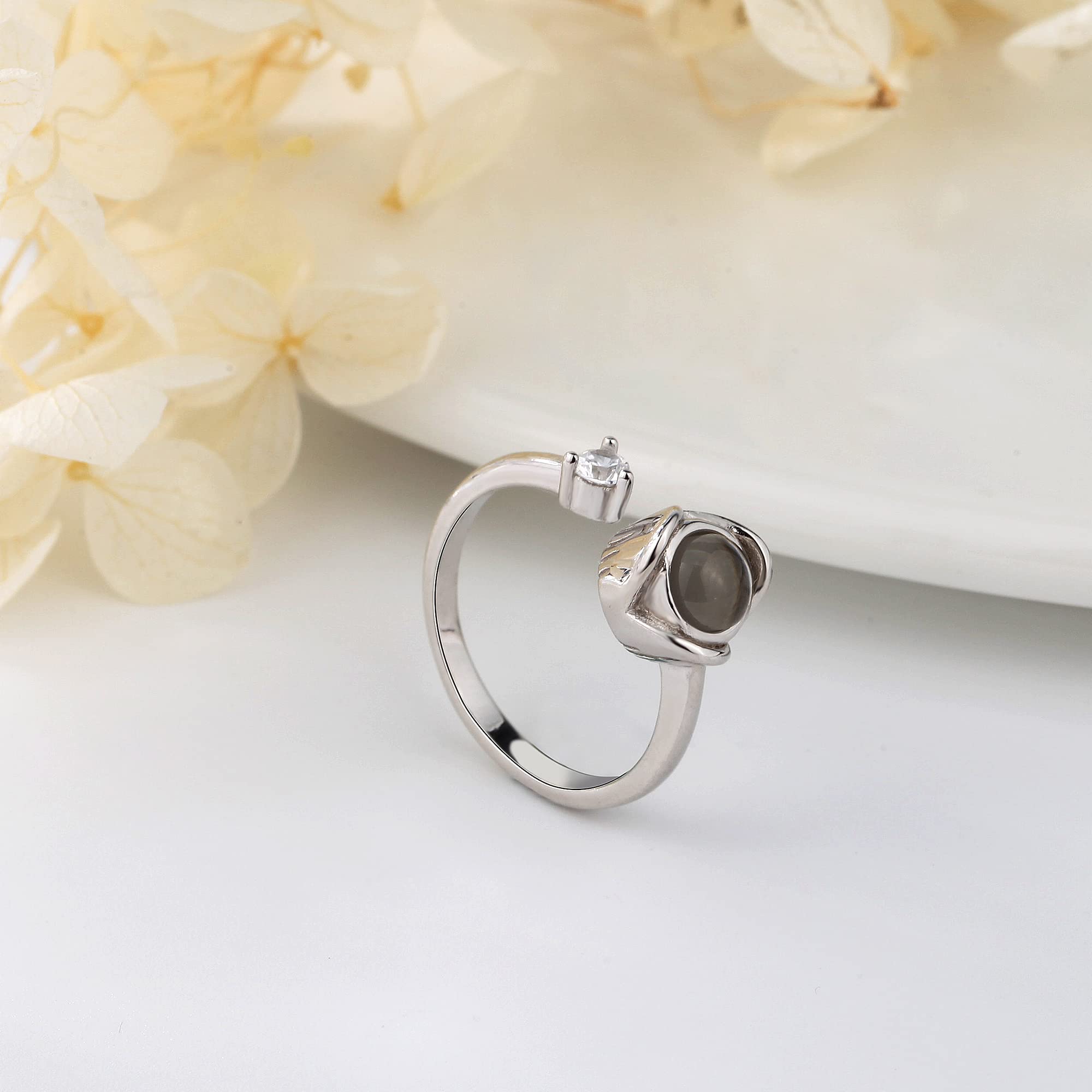 kindsnice Custom Photo Ring Personalized Projection Ring I Love You Ring 100 Languages Promise Ring 925 Sterling Silver Rose Shaped Engagement Ring Romantic Gift for Women