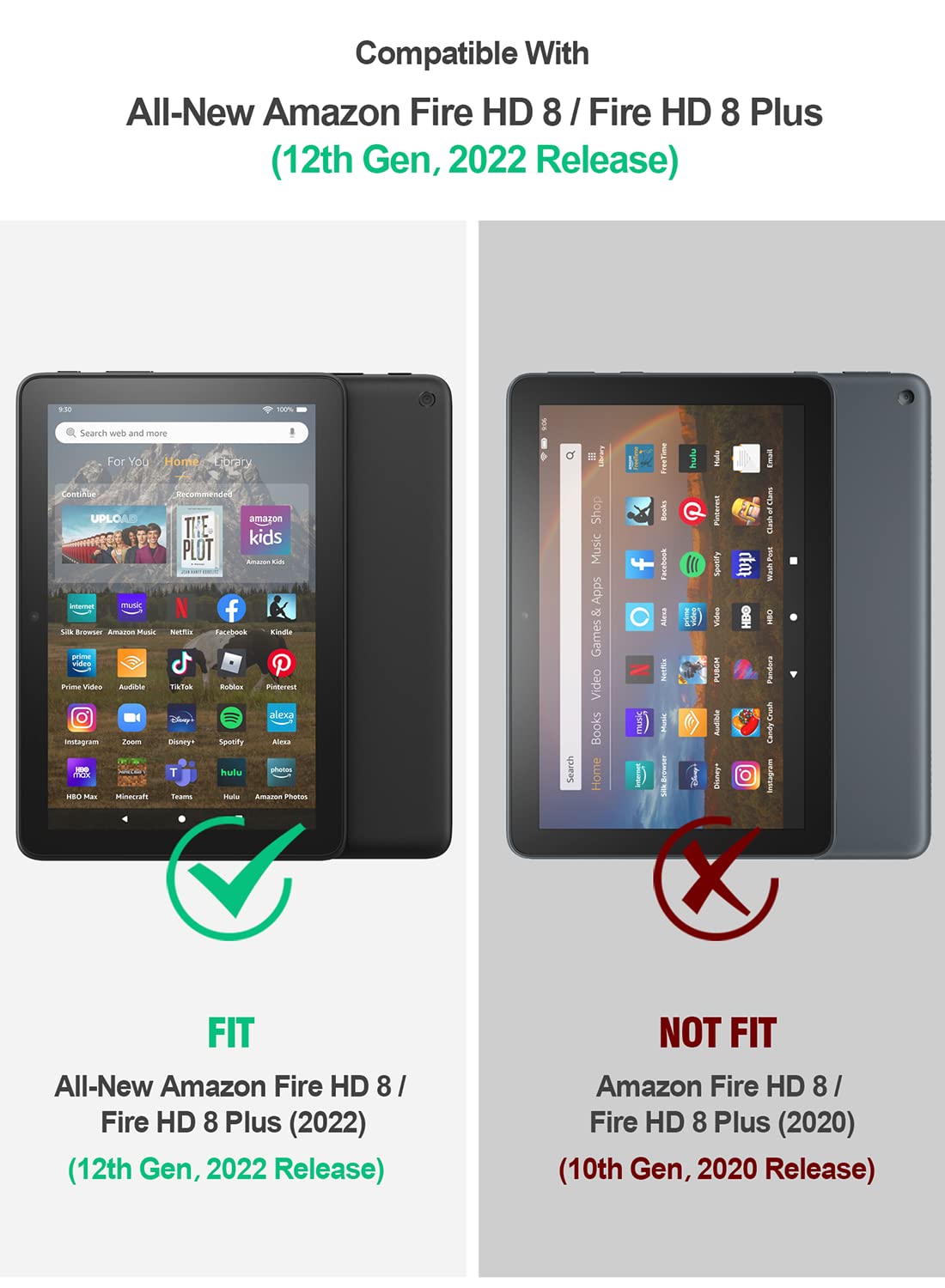 Poetic TurtleSkin Case Designed for All-New Amazon Fire HD 8 / Fire HD 8 Plus (2022)- Heavy Duty Silicone case and Sound-Amplification Feature Cover - Black