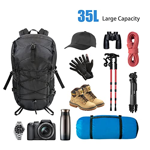 Zavothy 35L Hiking Backpack Men Small Camping Backpack for Women Waterproof Hiking Daypacks Lightweight Travel Backpack Carry On Black