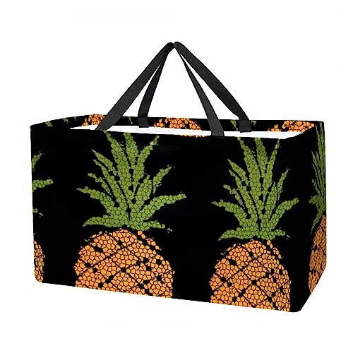 Pineapple Full Print Large Capacity Laundry Organizer Tote Bag - Reusable and Foldable Oxford Cloth Shopping Bags