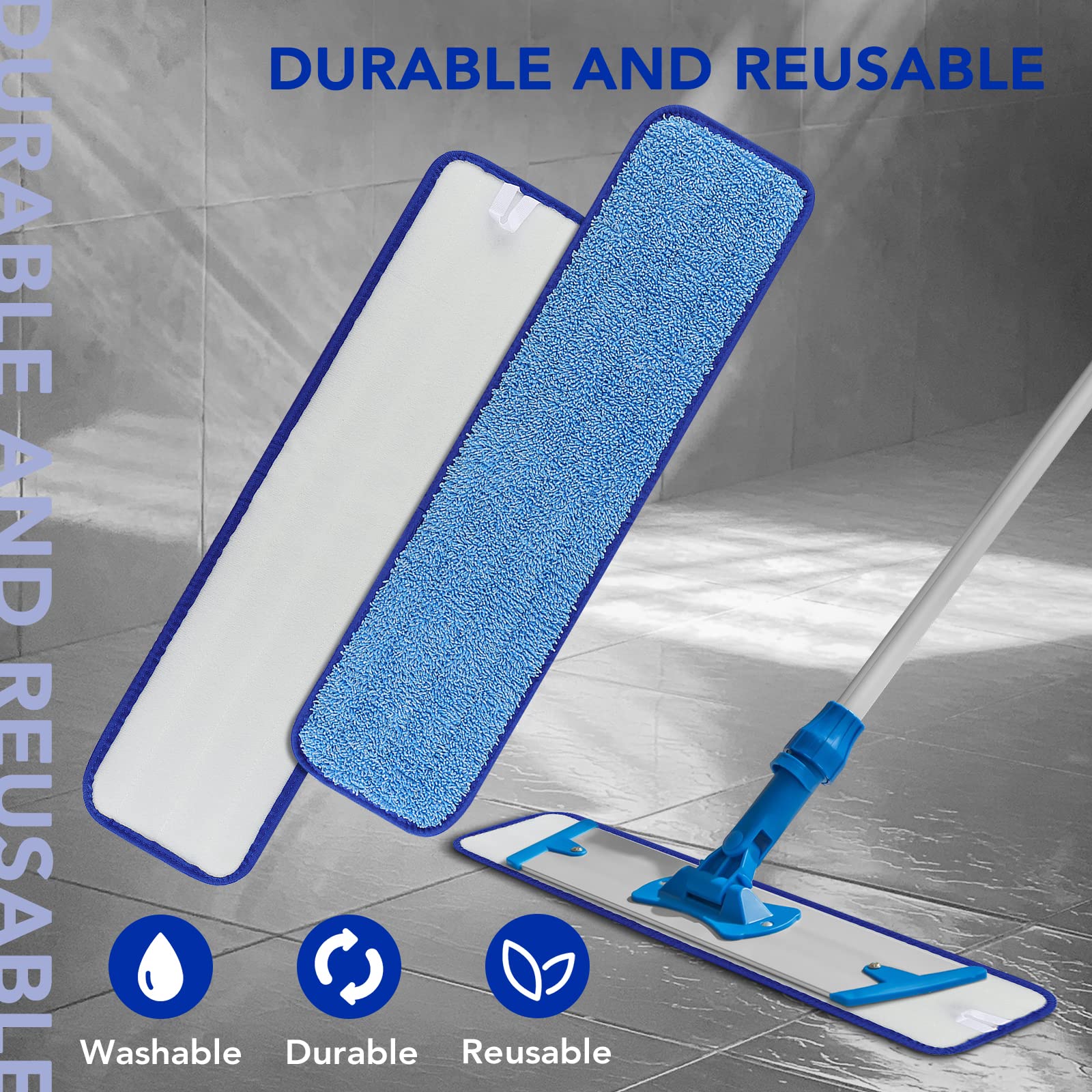Replacement Microfiber Pad for Rubbermaid Commercial 18 Inch Mop Head - 2 Pack Wet & Dry Commercial Cleaning Refills Reusable Mop Refills Fit for Any Microfiber Flat Mop System 18"