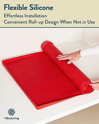 Under Sink Drip Tray - Silicone Liner Mat for Under Kitchen or Bathroom Sink - Waterproof Organizer Protects Floors from Leaks - 34" x 22" Red