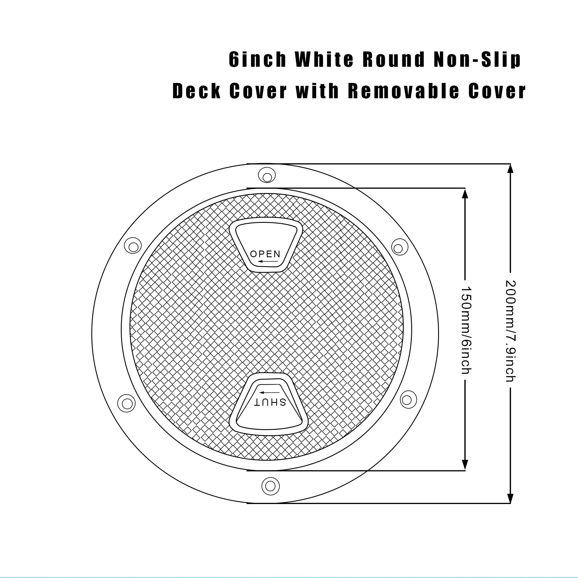 NC Marine 6'' Deck Hatch Lid ,Boat Deck Plate Screw Out Plastic Round Inspection Port,White
