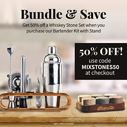 Mixology & Craft Whiskey Stones Set - 6 Circular Granite Bourbon Chilling Rocks - Great Whiskey Gifts for Men, Fathers, Groomsmen Gifts