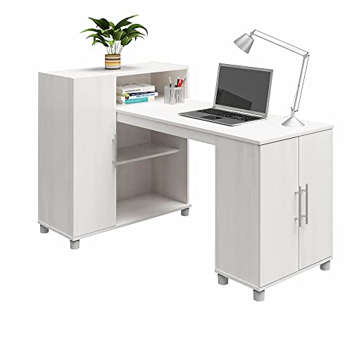 SystemBuild Evolution Camberly Hobby & Craft Desk w/Storage Cabinet in Ivory Oak