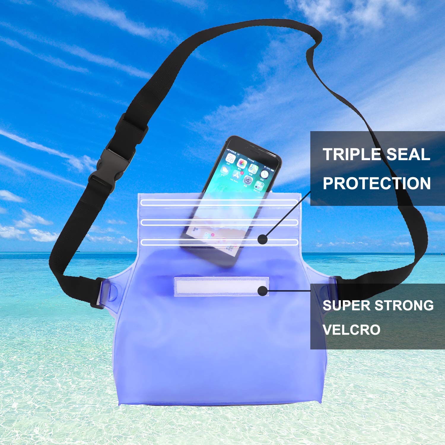 HEETA 2-Pack Waterproof Pouch with Waist Strap, Transparent Screen Touchable Dry Bag Bundle with 3-Pack Clear Waterproof Dry Bag