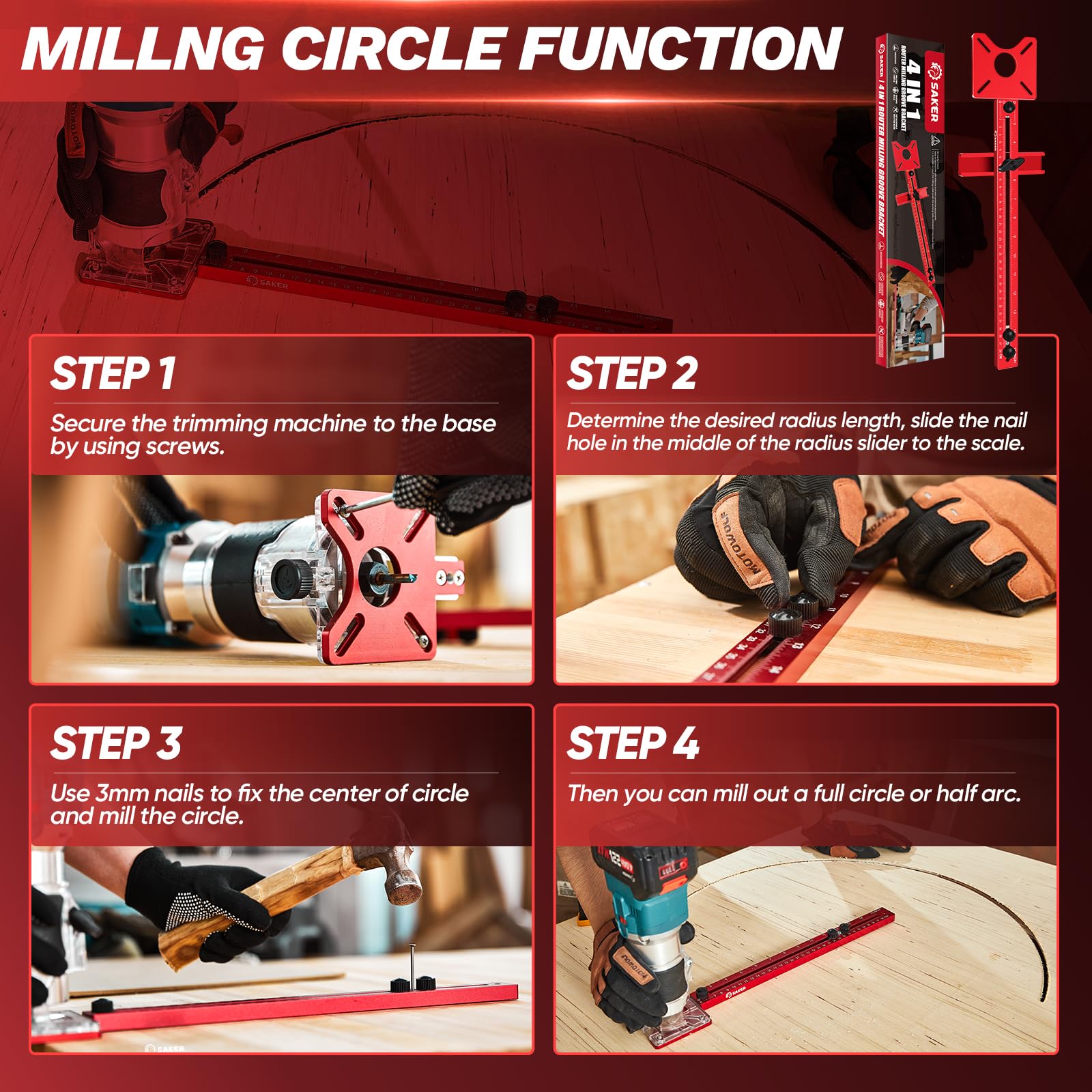 Saker New 4 in 1 Router Milling Groove Bracket|Cabinet Hardware Jig with Automatic Center Punch|Router Milling Groove Bracket Advantages|Router Guides for Woodworking