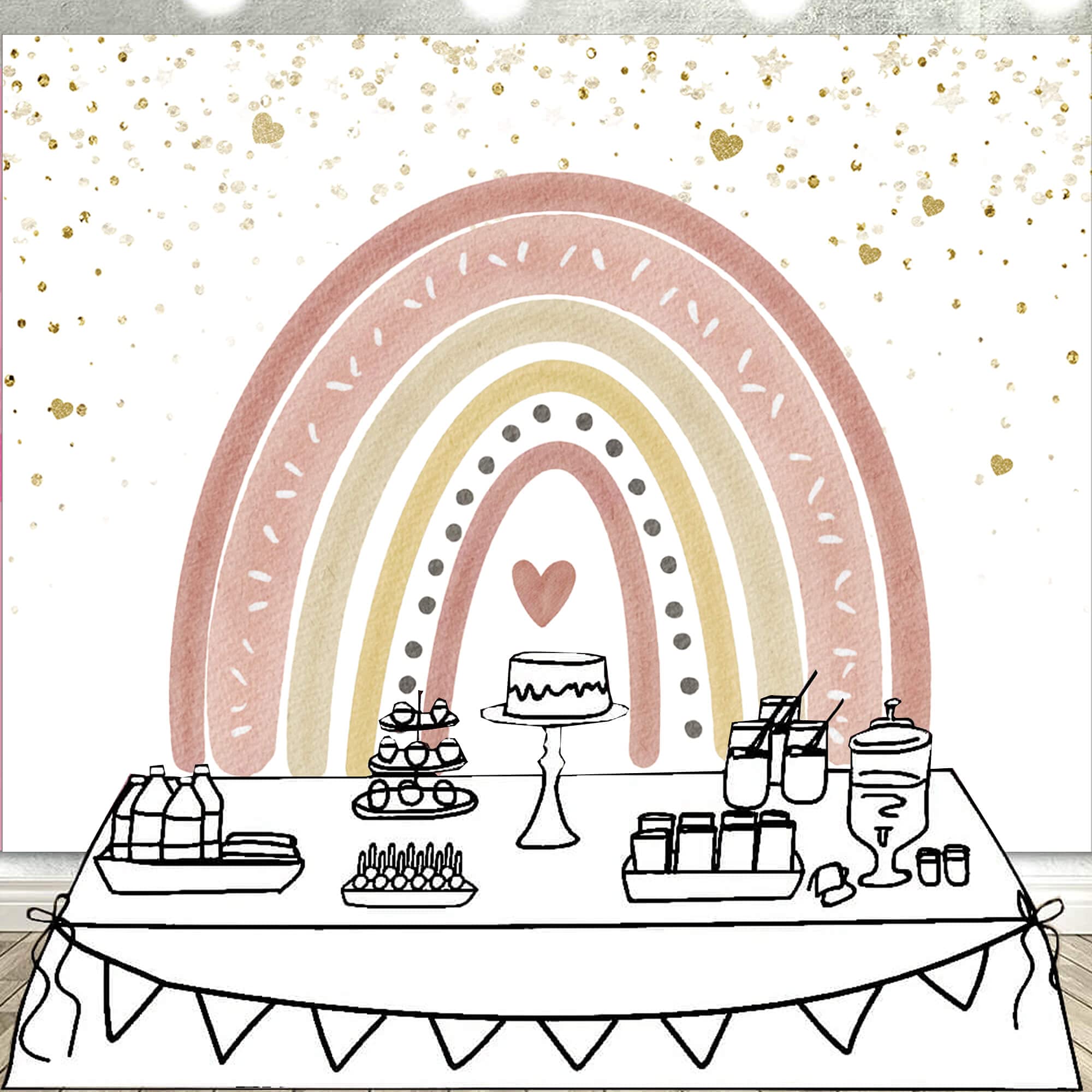 HEETON Boho Rainbow Birthday Backdrop Boho Baby Shower Boho Rainbow 1st Birthday Party Supplies Decorations Photo Prop for Girl Boy Baby Background -7 x 5ft
